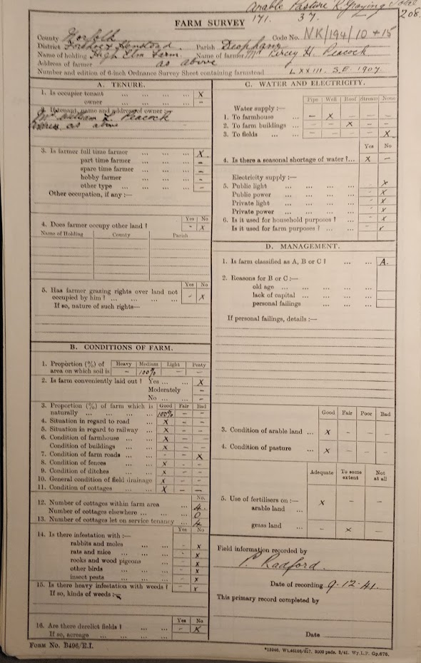 1941 Farm Survey – Sample Forms – Deopham History