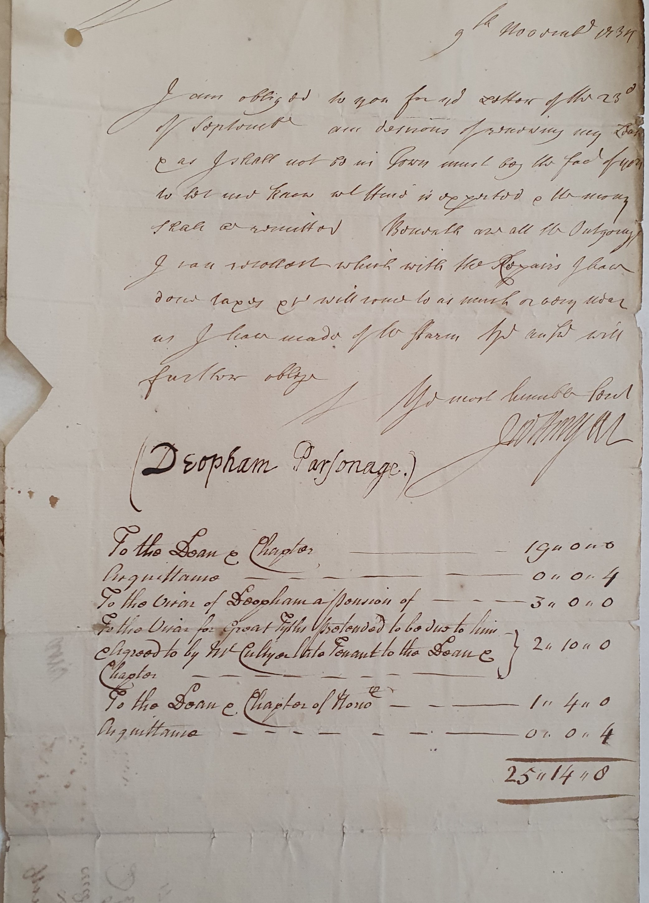 John Amyas letter November 9th 1734 – Deopham History