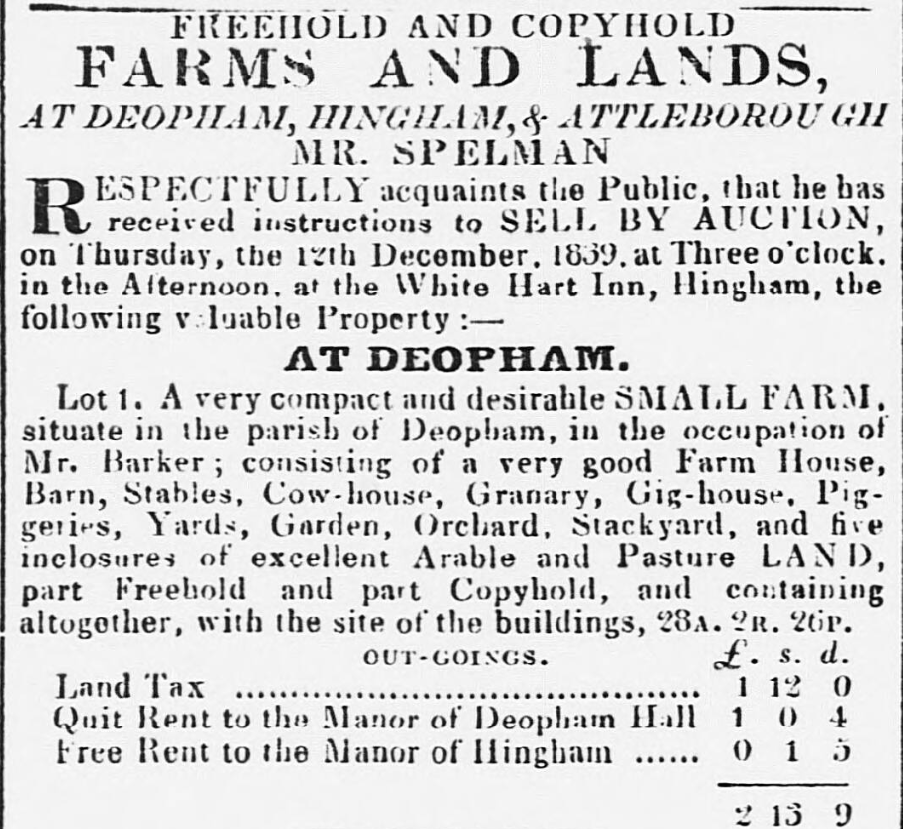 Manor of Hingham – Deopham History