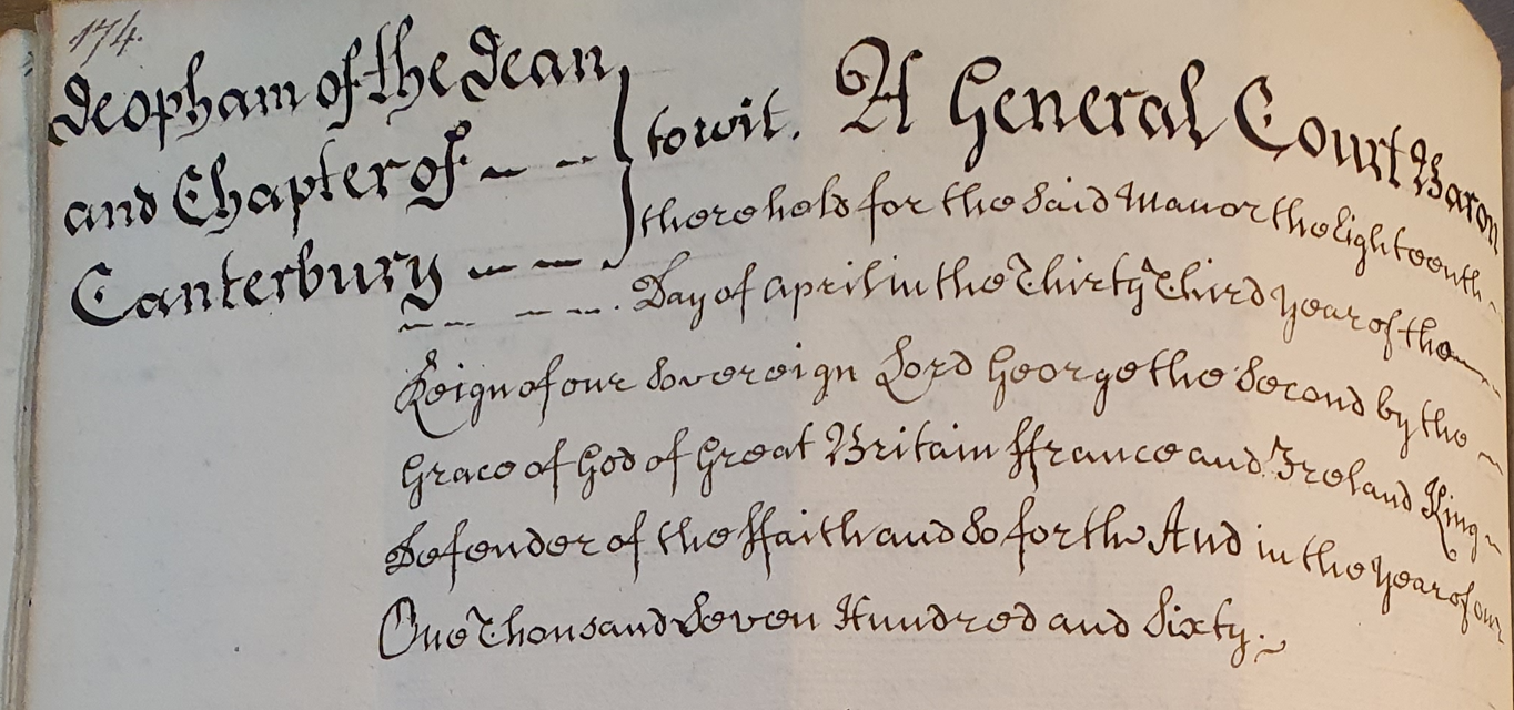 Court of the Manor of Deopham of the Dean & Chapter of Canterbury April ...
